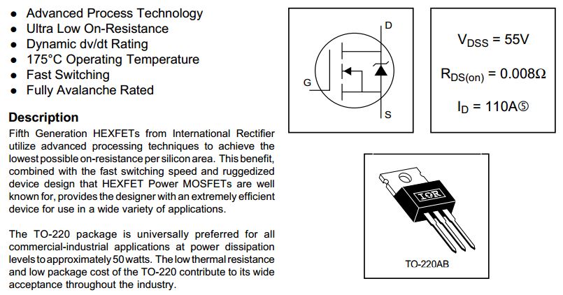 ترانزیستور ماسفت (Transistor MOSFET) IRF 3205PBF TO-220